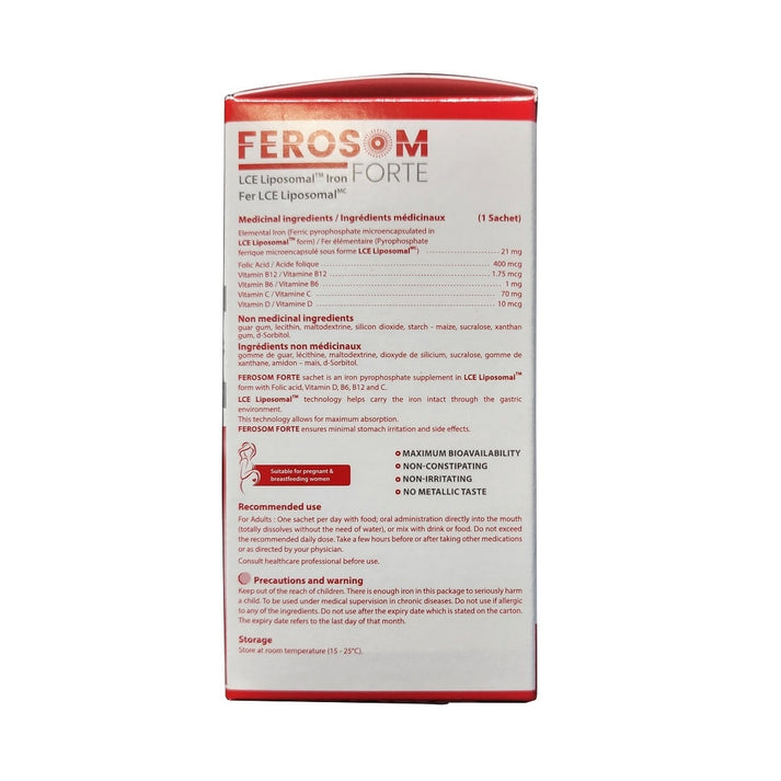 Ferosom Forte LCE Liposomal Iron (20 sachets) – beyondRx.ca (by 99 ...